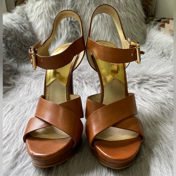 Michael Kors | Shoes | Michael Kors Oksana Leather Heel Sandal | Poshmark